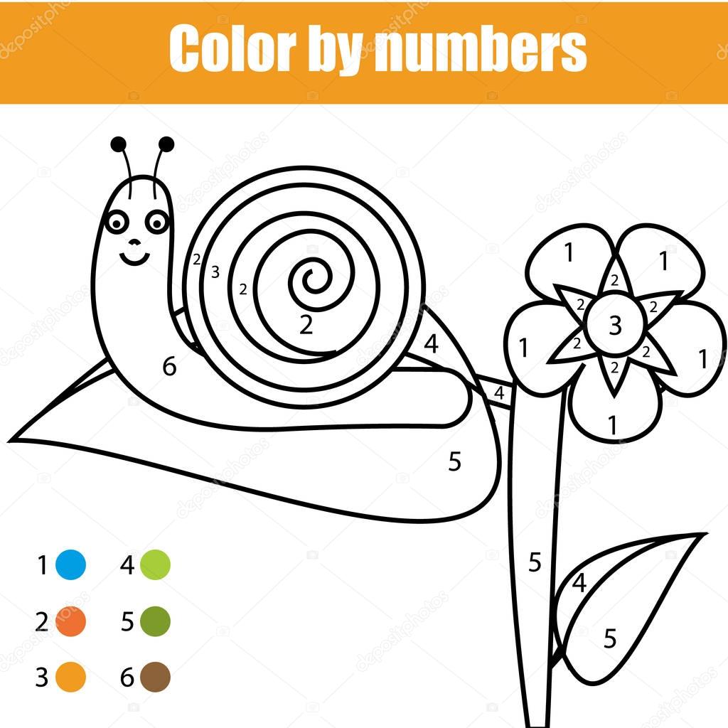 Disegno da colorare con carattere lumaca. Colore da numeri educativo ...