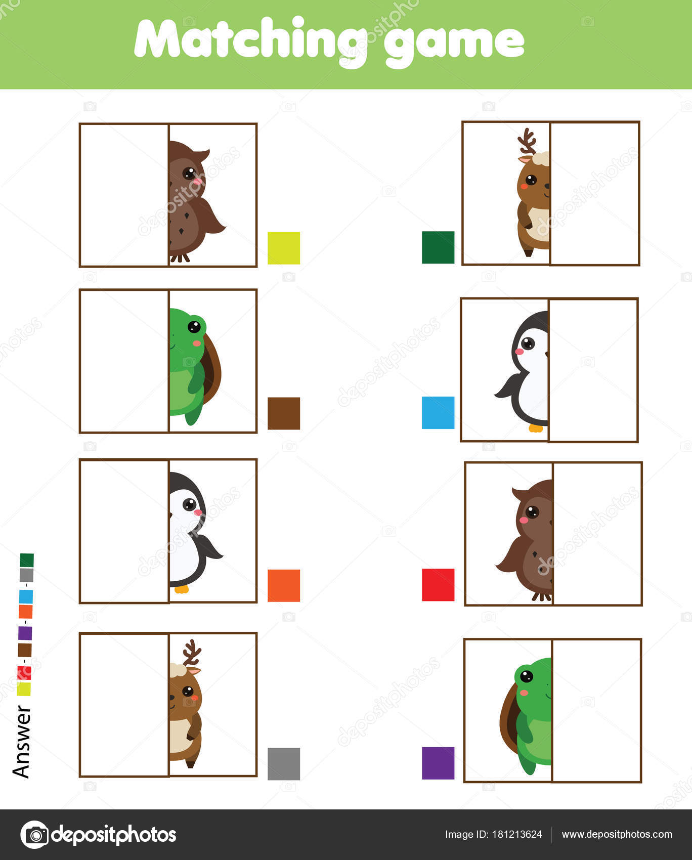 Matching Children Educational Game Match Animals Parts Activity Pre ...