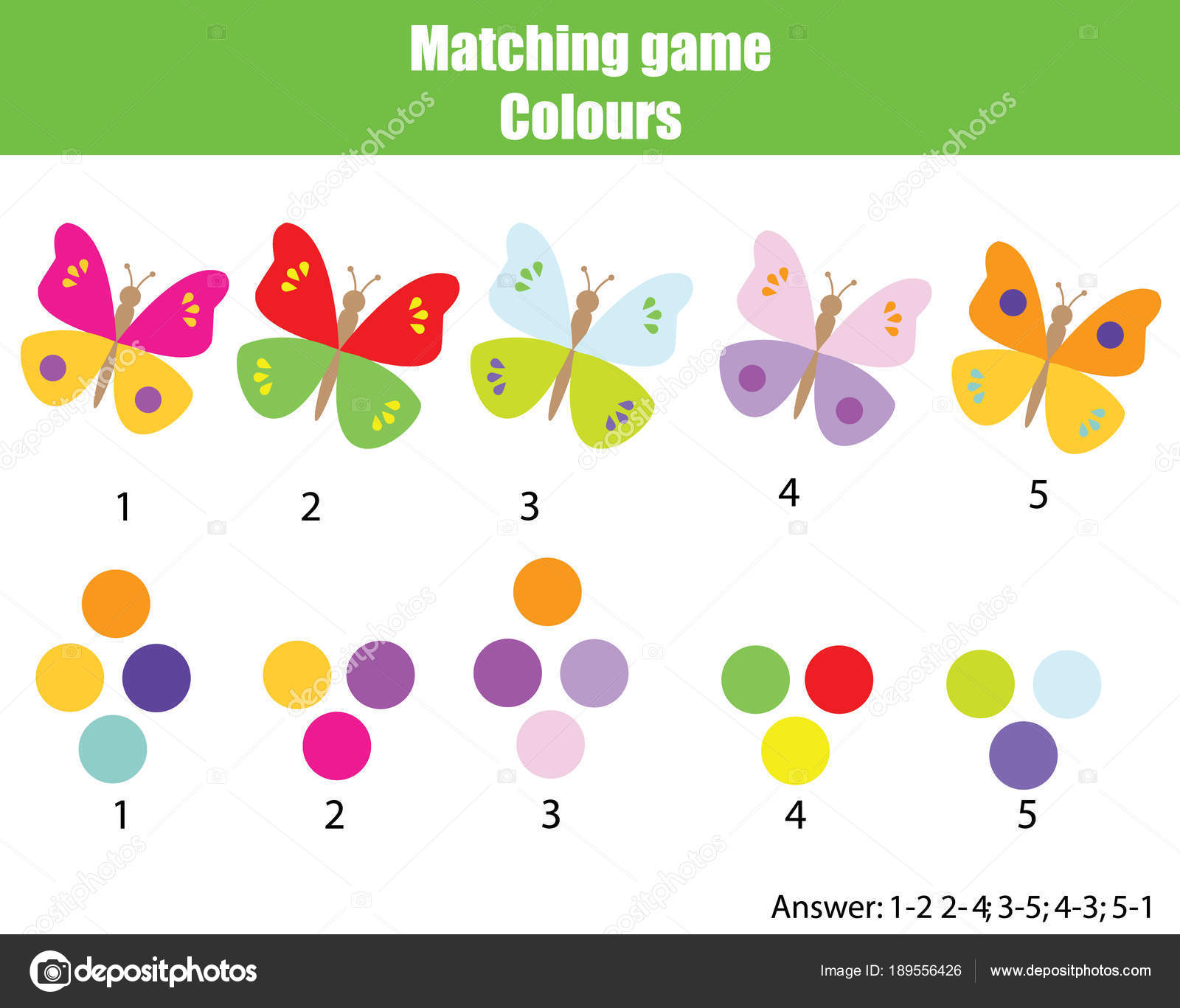 Educational Children Game Matching Game Worksheet Kids Match Color Find ...