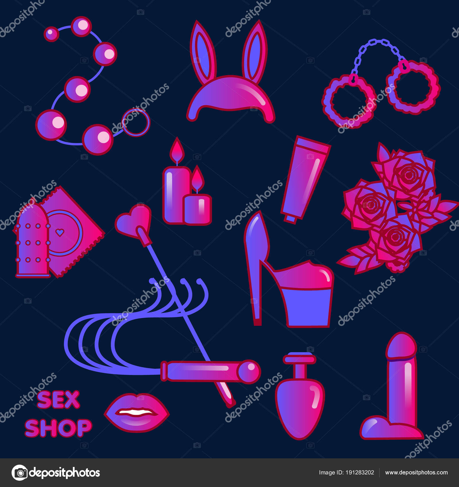 Ícones Sex Shop Símbolos Eróticos Jogos Para Adultos Brinquedos Adesivos Imagem Vetorial De