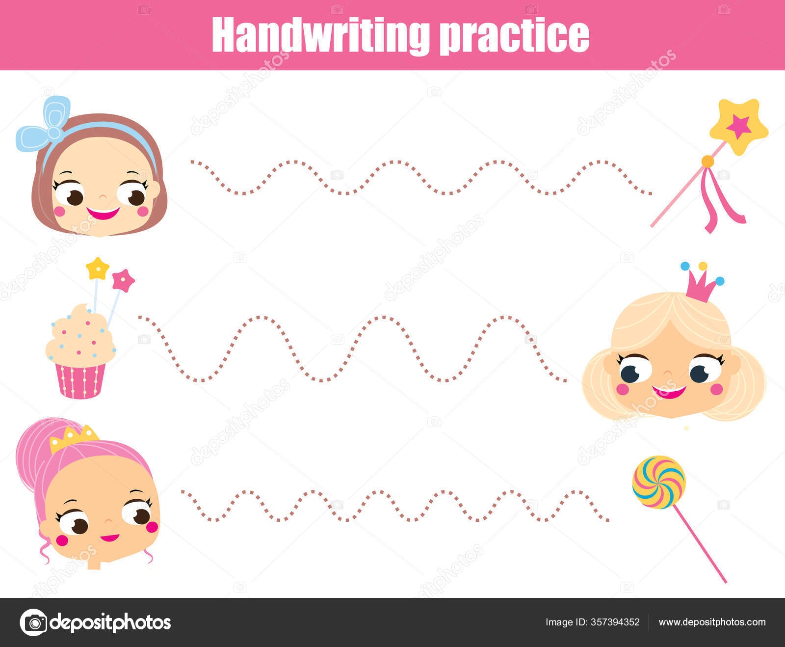 Cute Princess Sweets Handwriting Practice Sheet Educational Children ...