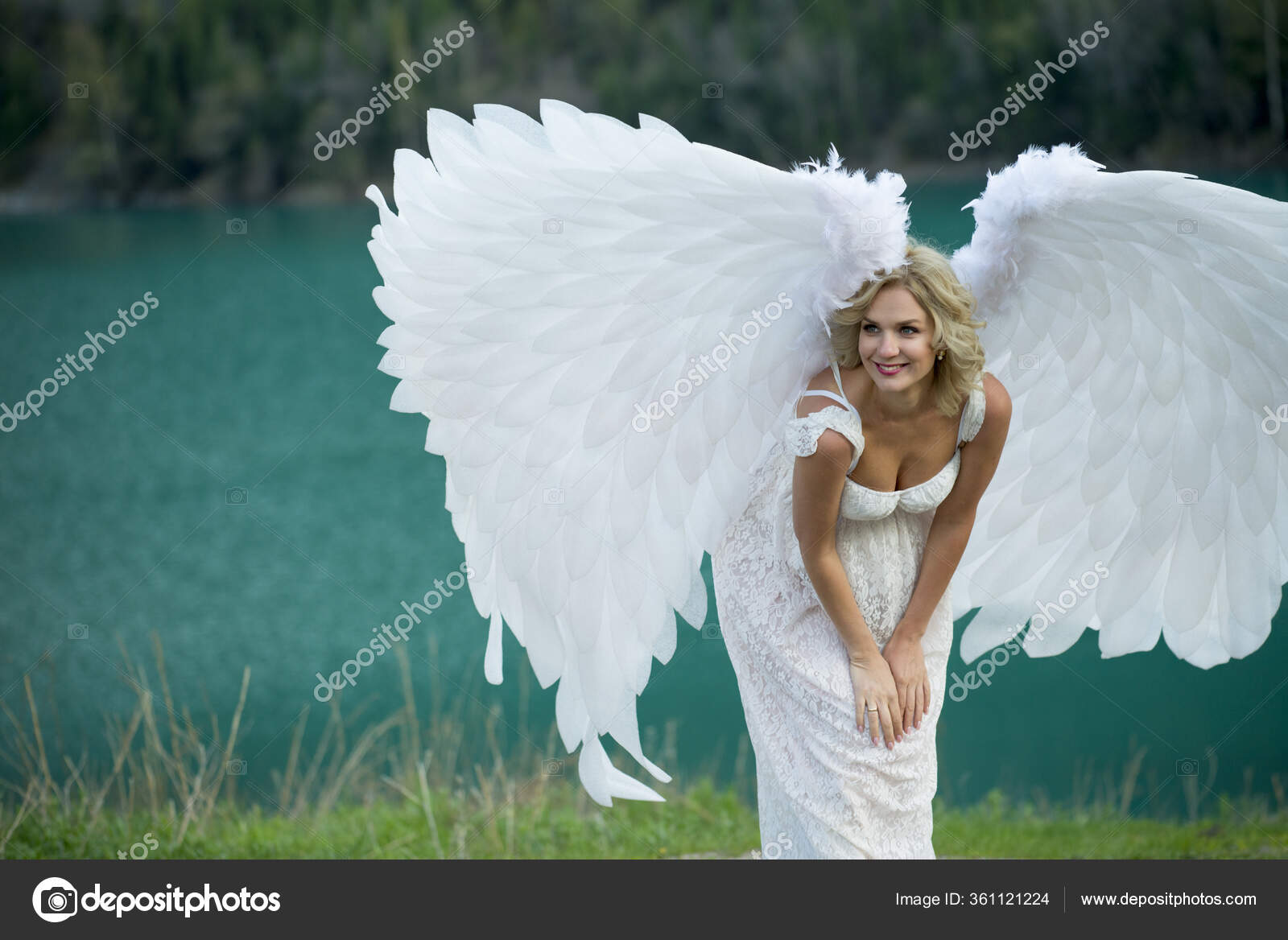 Beautiful Bride Angel Wings Posing Nature — Stock Photo © serghupper ...
