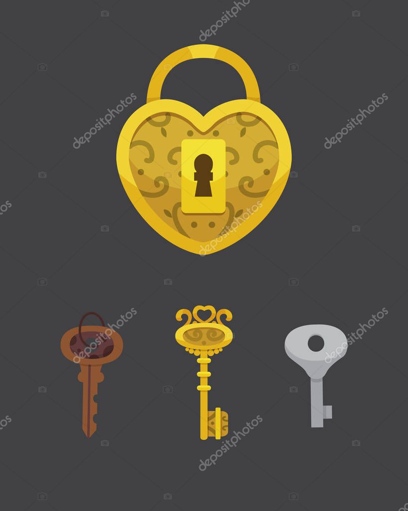 Juego de llaves y cerraduras vintage. Vector ilustraci n de dibujos animados candado. Secreto ...