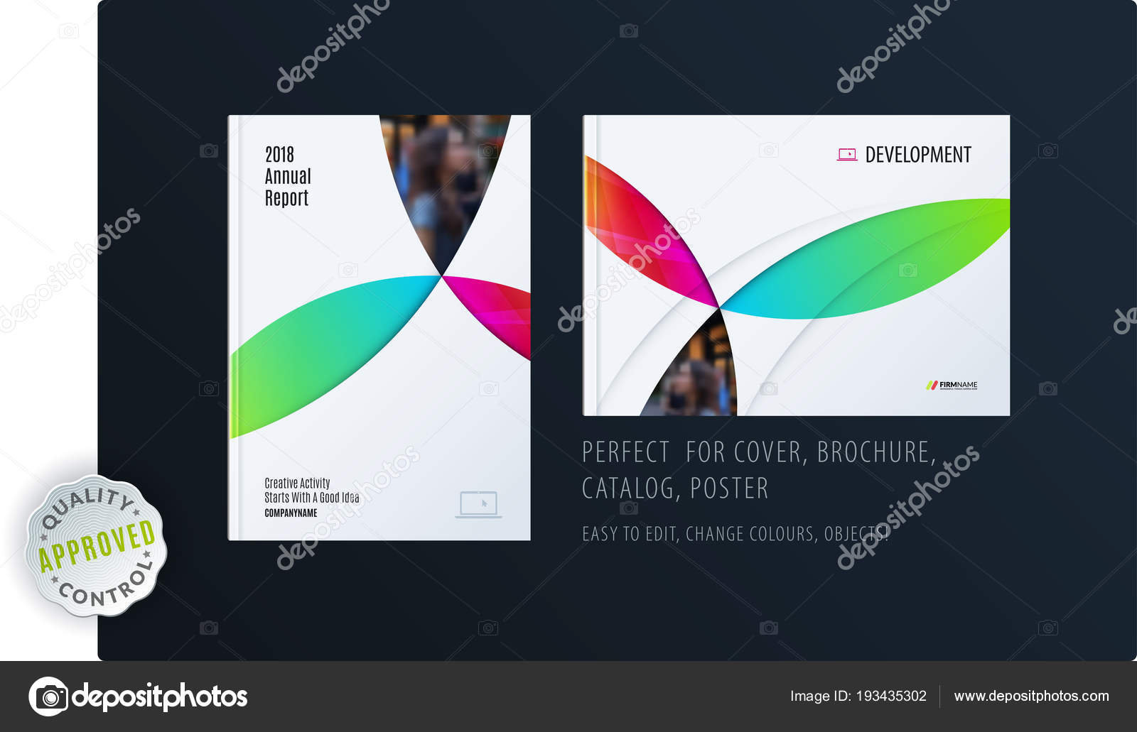 Material design template with colourful circles intersections. Creative abstract brochure set ...