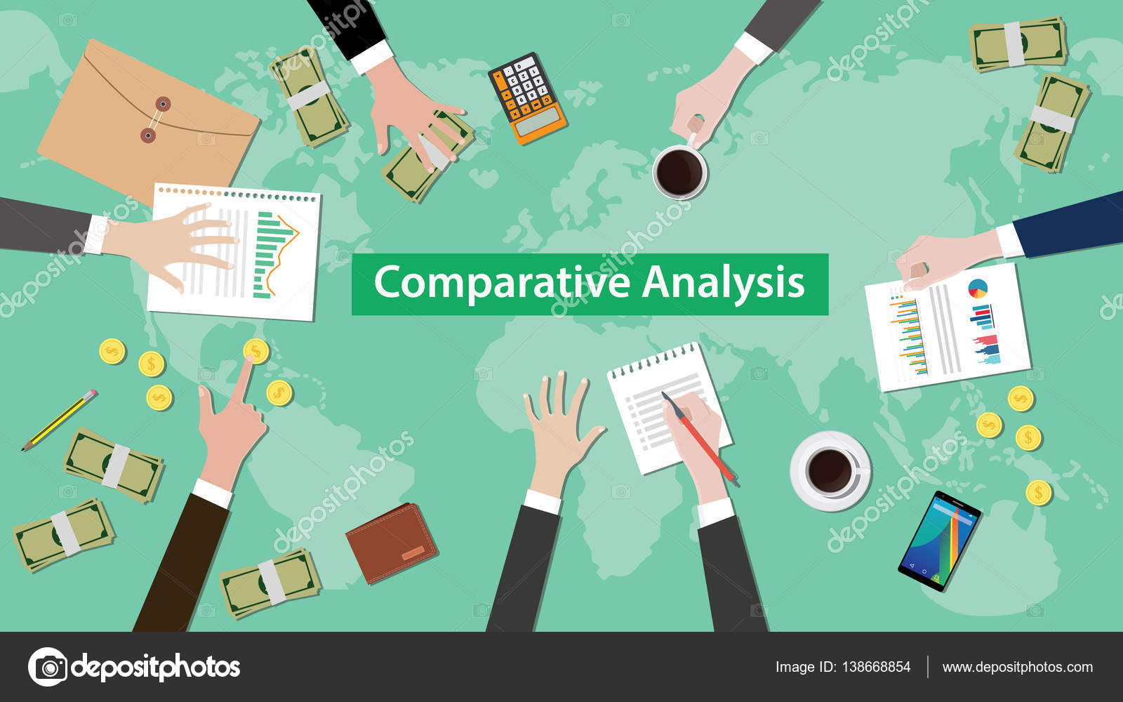 Comparative analysis concept discussion illustration with paperworks ... Comparative analysis concept discussion illustration with paperworks ...