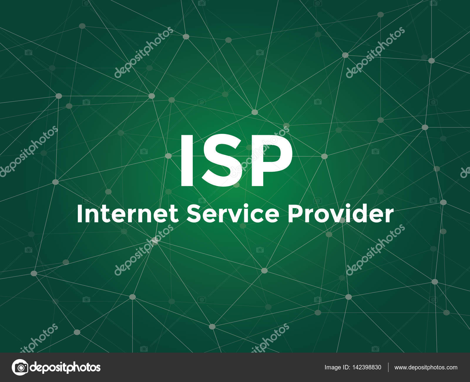 Isp internet service provider white text illustration with green ...
