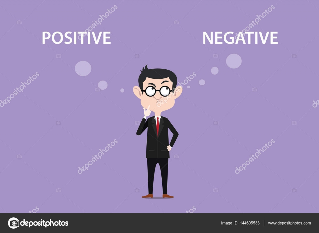 Confuse about positive negative effects illustration with a man wearing ...
