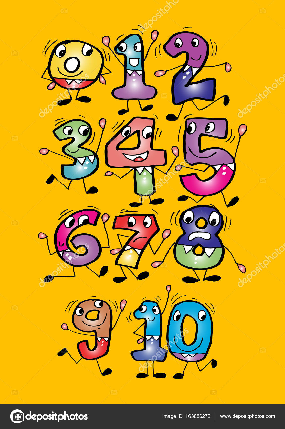 Cartoon numbers for kindergarten. Stock Illustration by ©Handini #163886272
