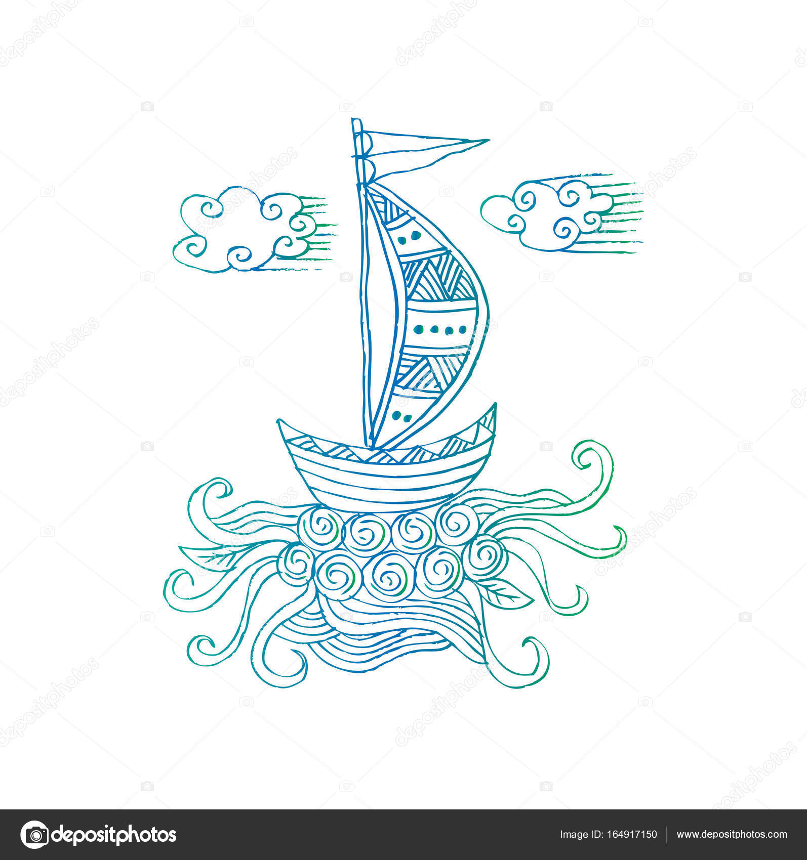 Sailing ship . Doodle style. — Stock Photo © Handini #164917150