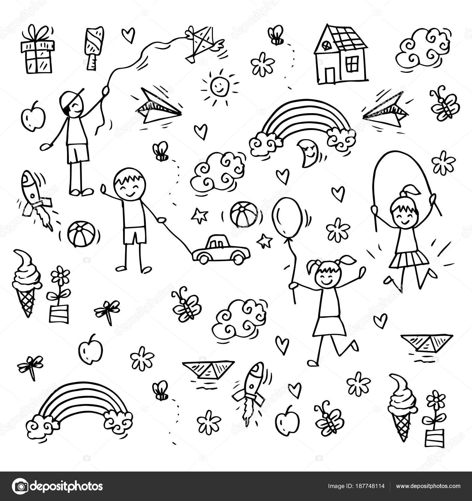 Children Playing Doodle Style Stock Illustration by ©Handini #187748114