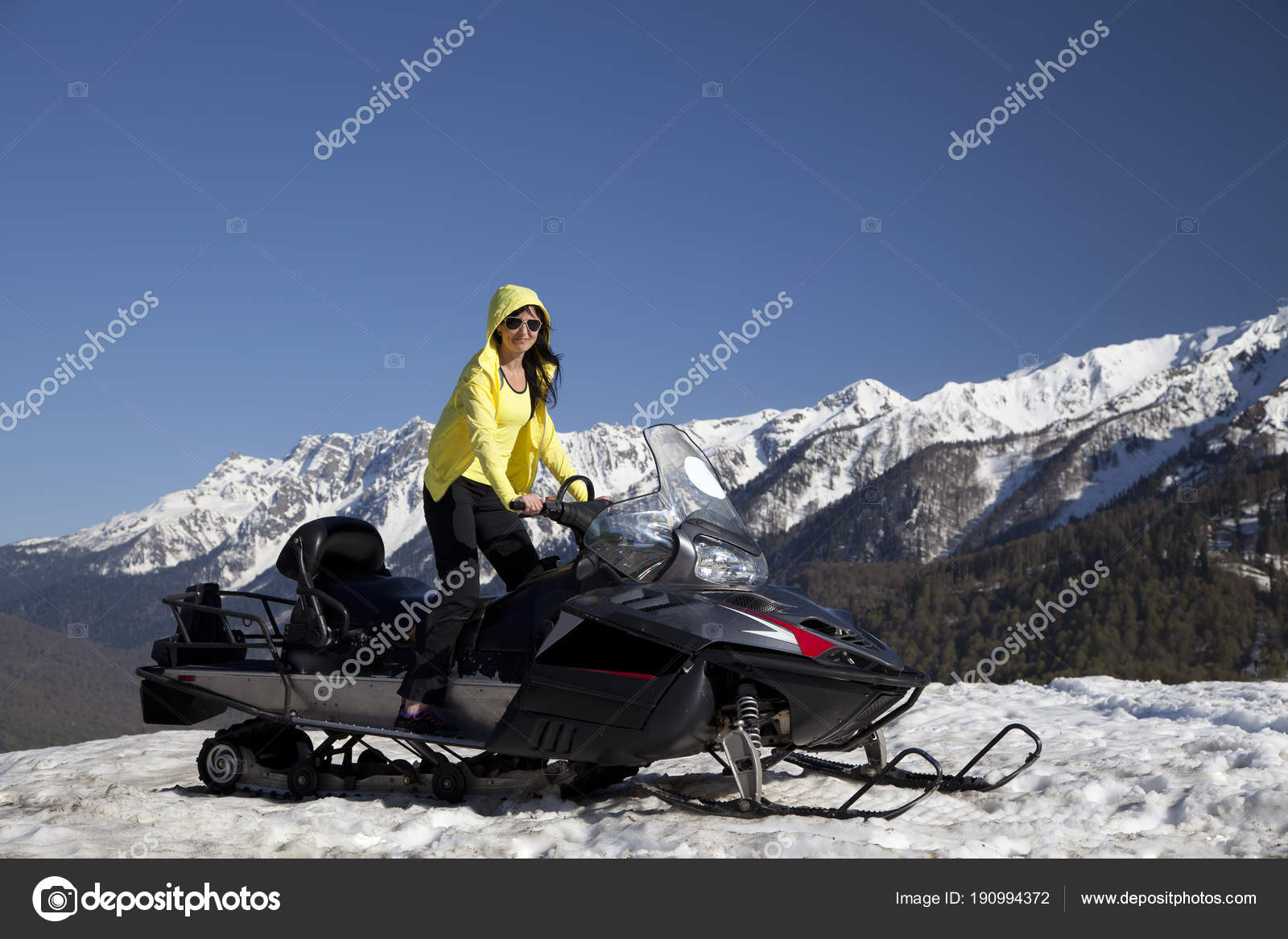 Girl Snowmobile Background Mountains Stock Photo by ©e.m.mitroshin ...