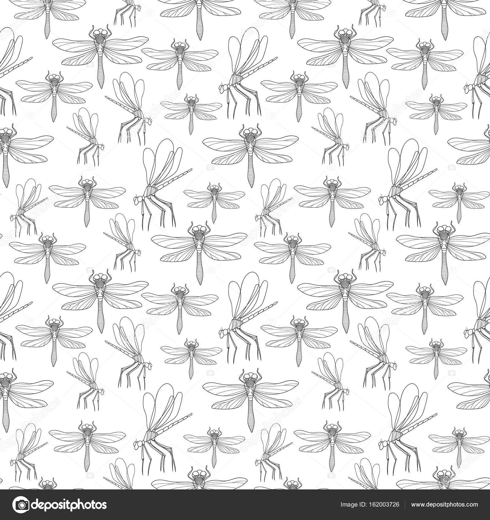 Libélulas dibujadas a mano patrón sin costura Vector de stock por ...