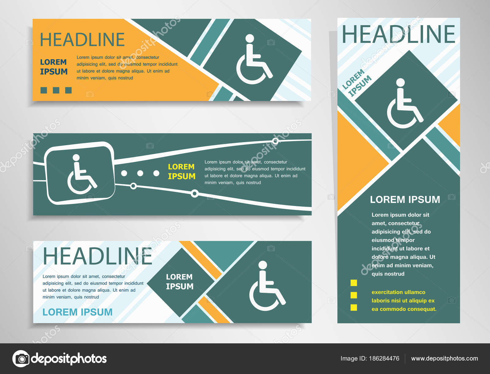 Disabled Handicap icon on horizontal and vertical discount banne Stock ...