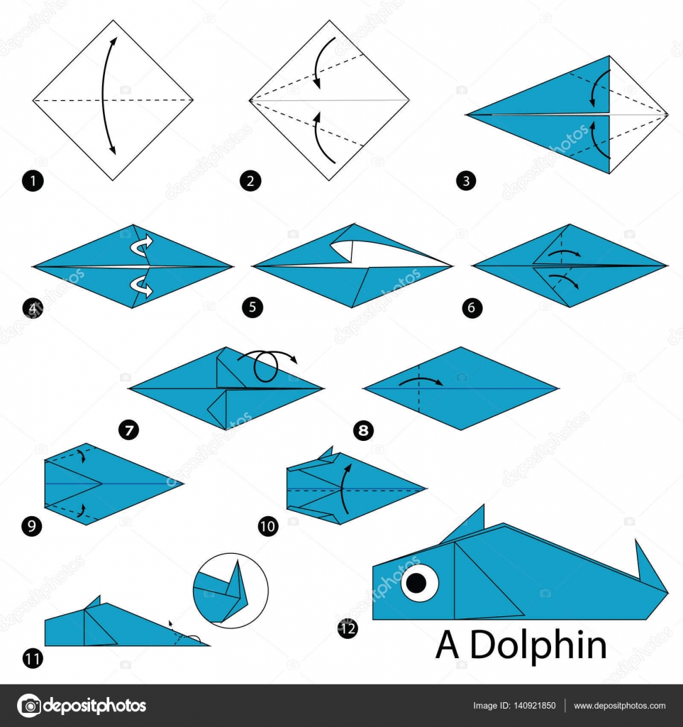 Adım adım adım talimatlar origami A yunus yapmak nasıl. ©pokky334 ...