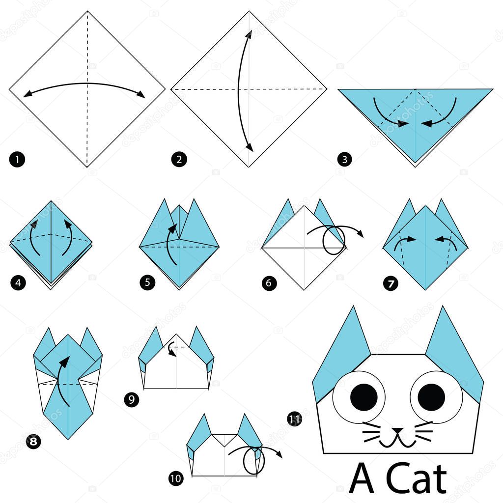 Step Step Instructions How Make Origami Cat — Stock Vector © pokky334 ... Step Step Instructions How Make Origami Cat — Stock Vector © pokky334 ...