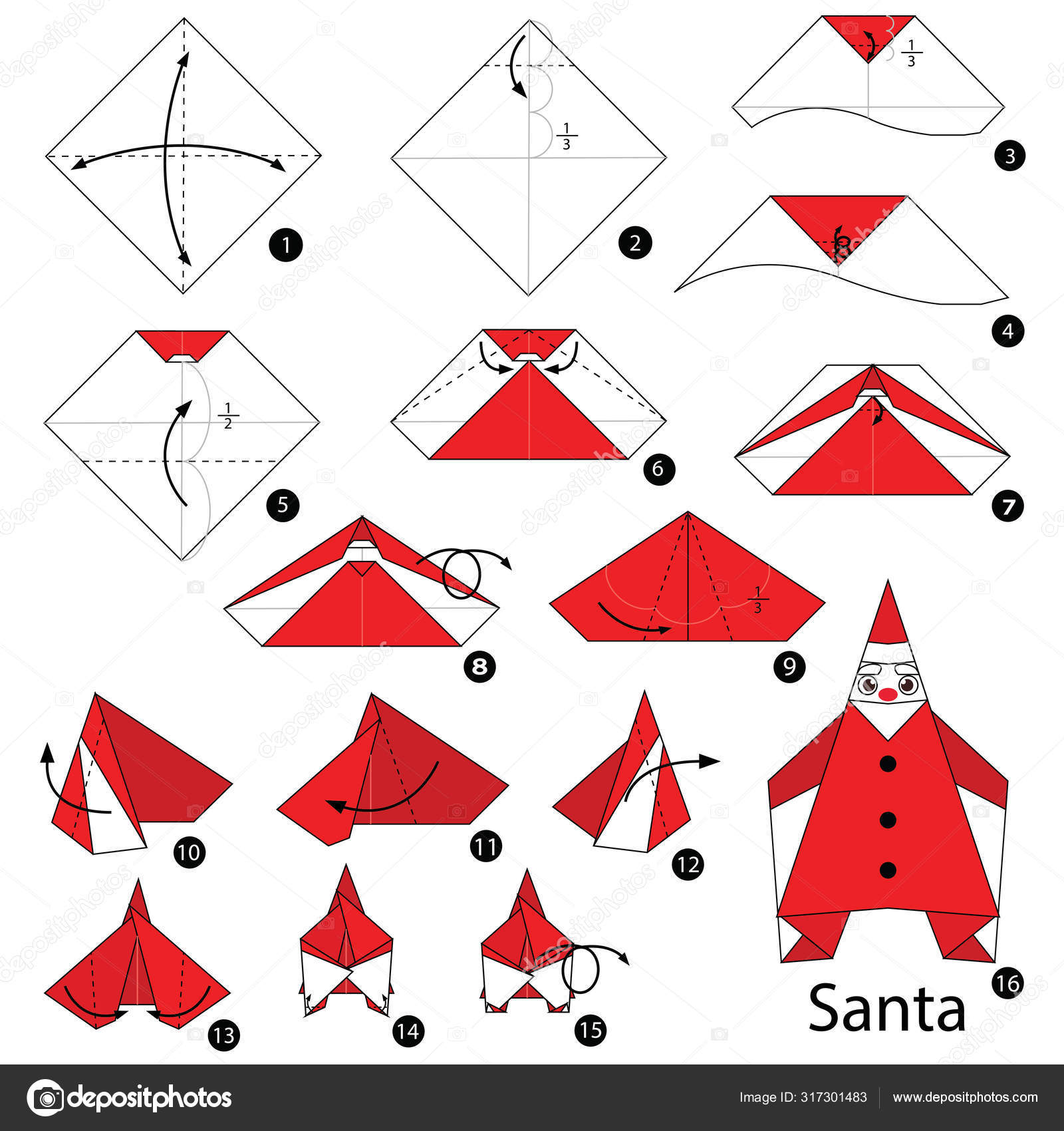 Instrucciones Paso Paso Cómo Hacer Origami Santa Vector de stock por ...