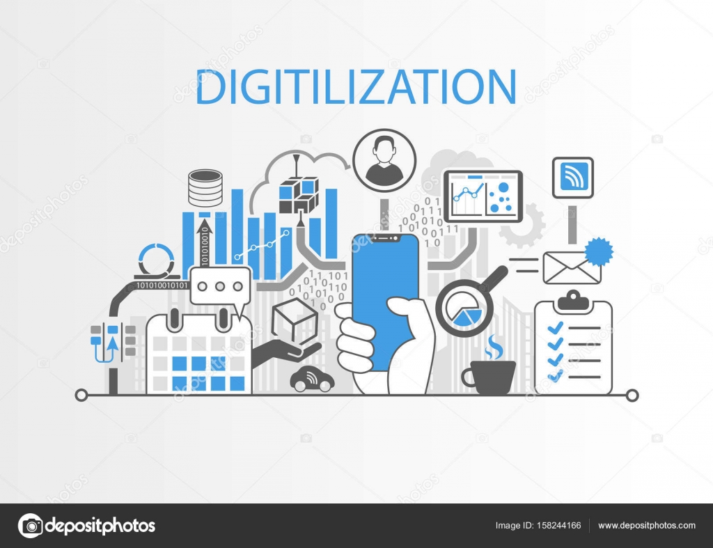 Digitilization concept as vector illustration with hand holding bezel ...