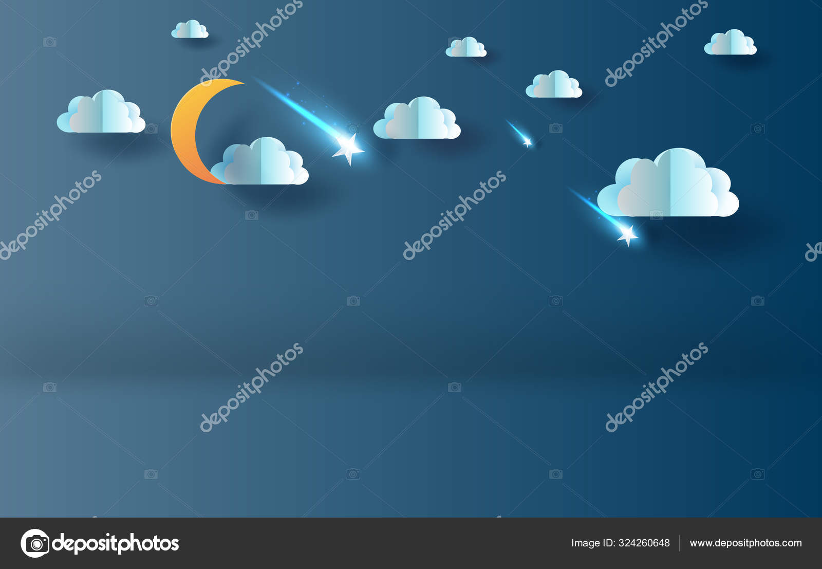 3D Paper art and craft style of half moon with cloud Stock Vector by ©S ...
