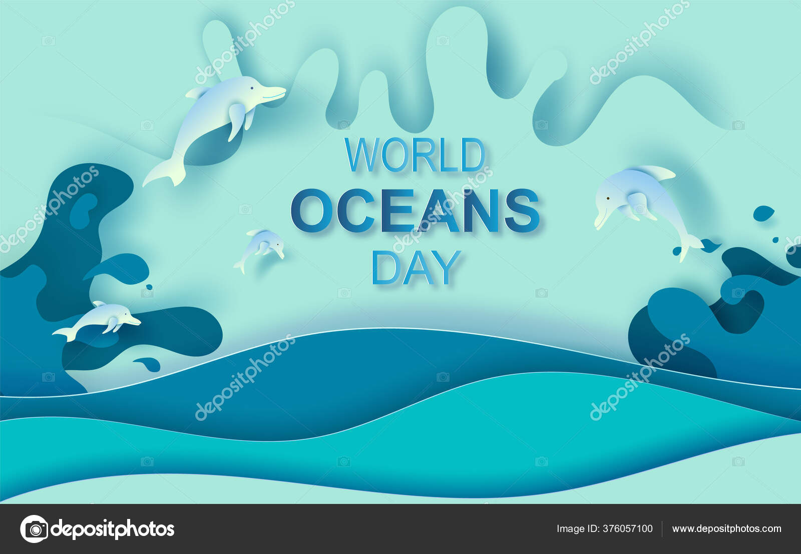 Paper Art Cut Concept World Oceans Day Celebration Dedicated Help ...