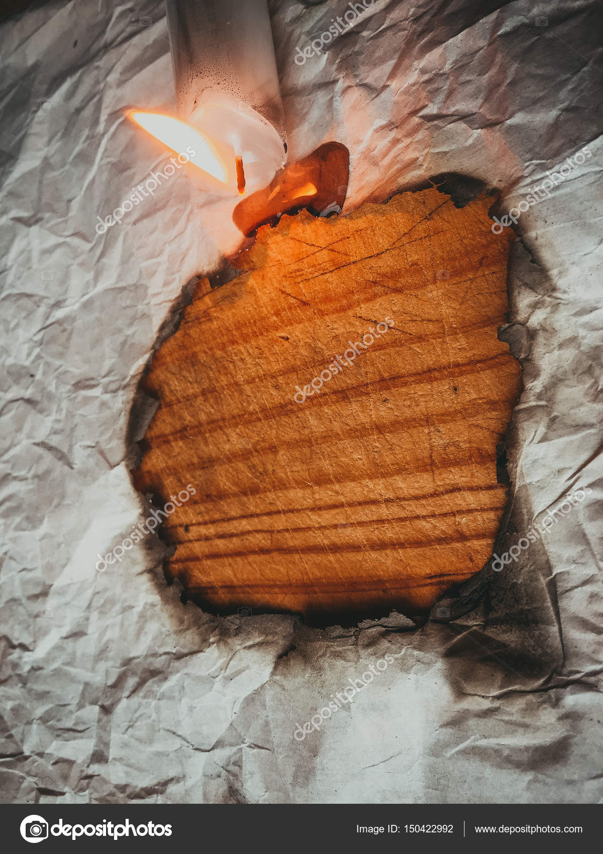 Closeup Abstract Burned Crumpled Paper Textured Empty Copyspace Wooden ...