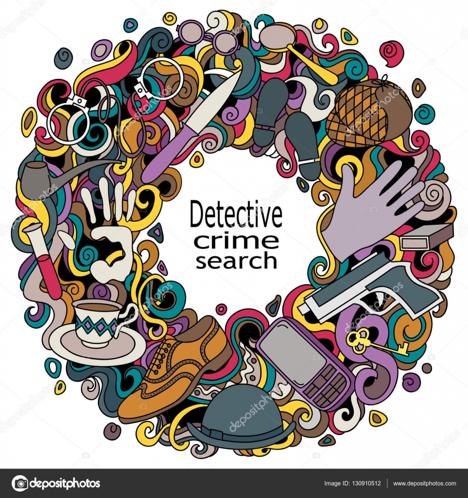 Cartoon cute doodles hand drawn Detective and criminal vector ...