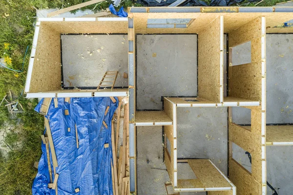 Construction of new and modern modular house. Walls made from co ...