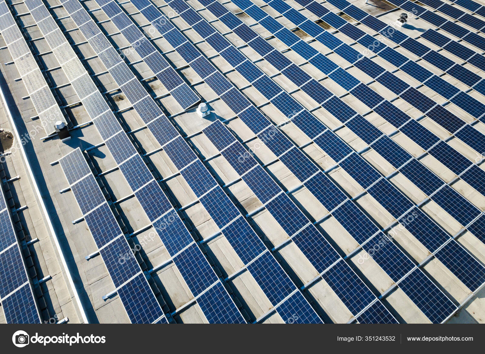 Aerial View Many Photo Voltaic Solar Panels Mounted Industrial Building ...