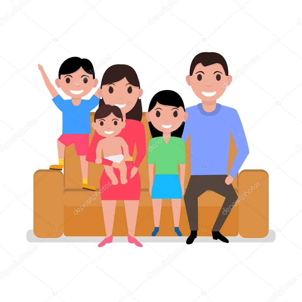 Vektor kreslené šťastná rodina sedí na gauči — Stock Vektor ...