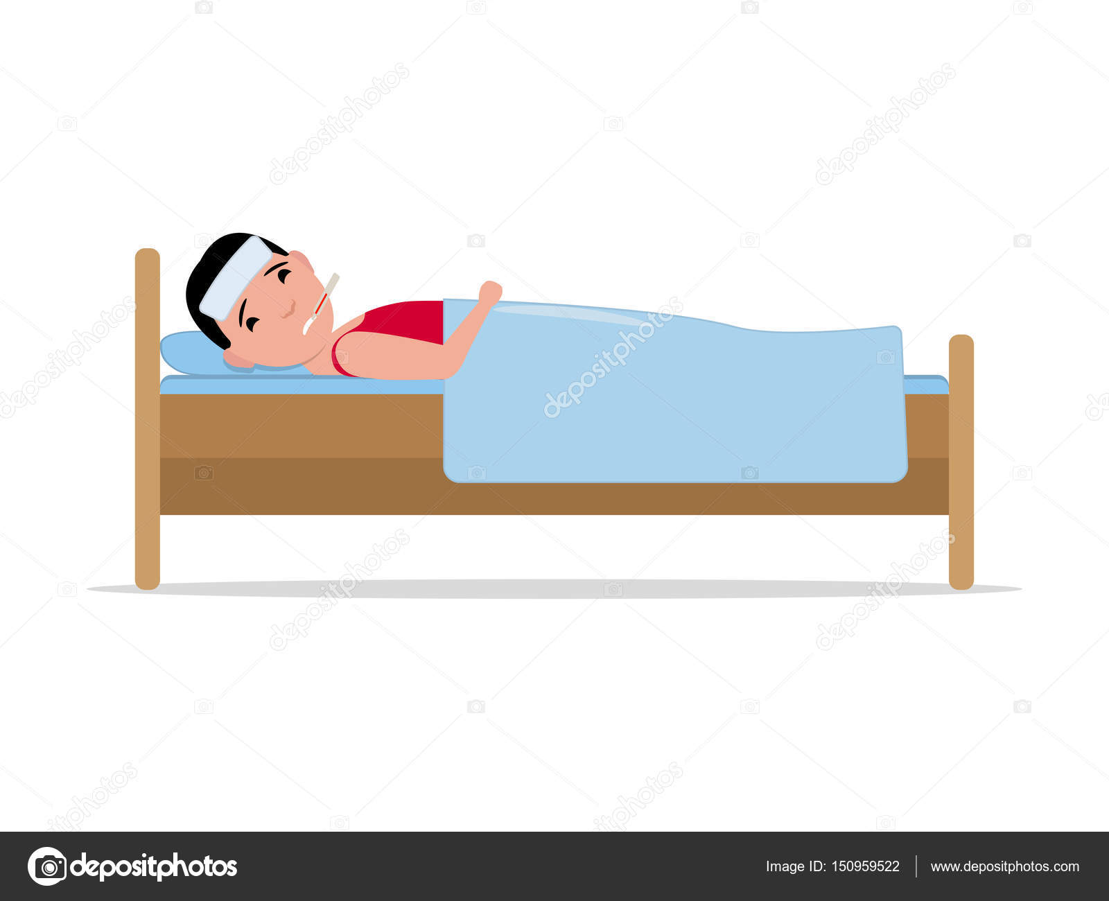 Vector cartoon ill sick man lying in bed with flu Stock Vector Image by ...
