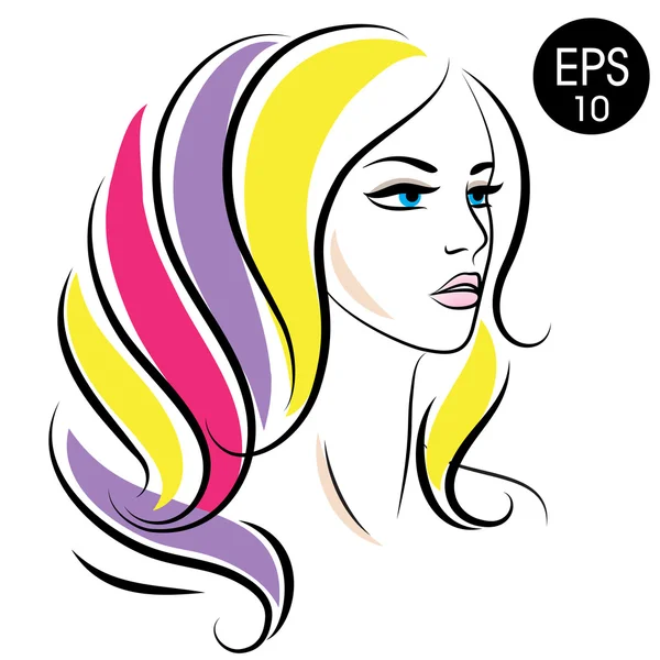 Vector Stock Woman Face. Beauty Girl Portrait with Colorful hair Stock ...