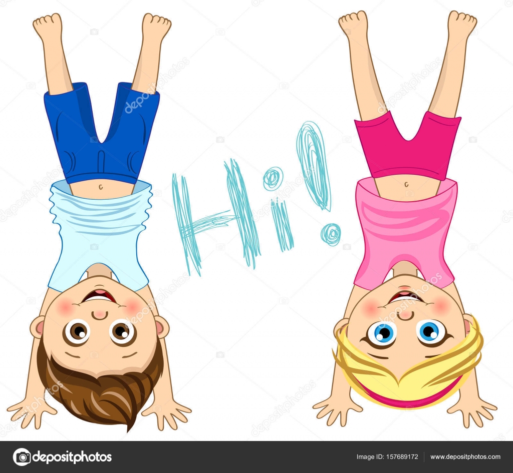 Vector children standing upside down. Friends. Cute kids illustration ...