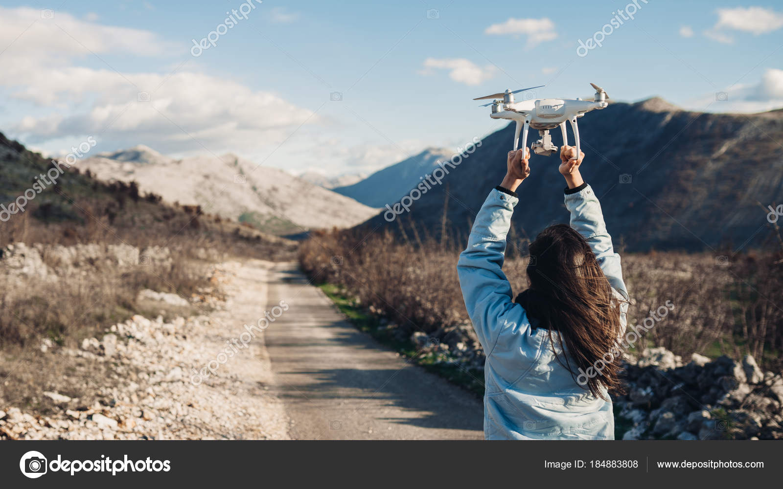 Young Woman Videographer Catching Flying Aircraft Camera Controlling ...
