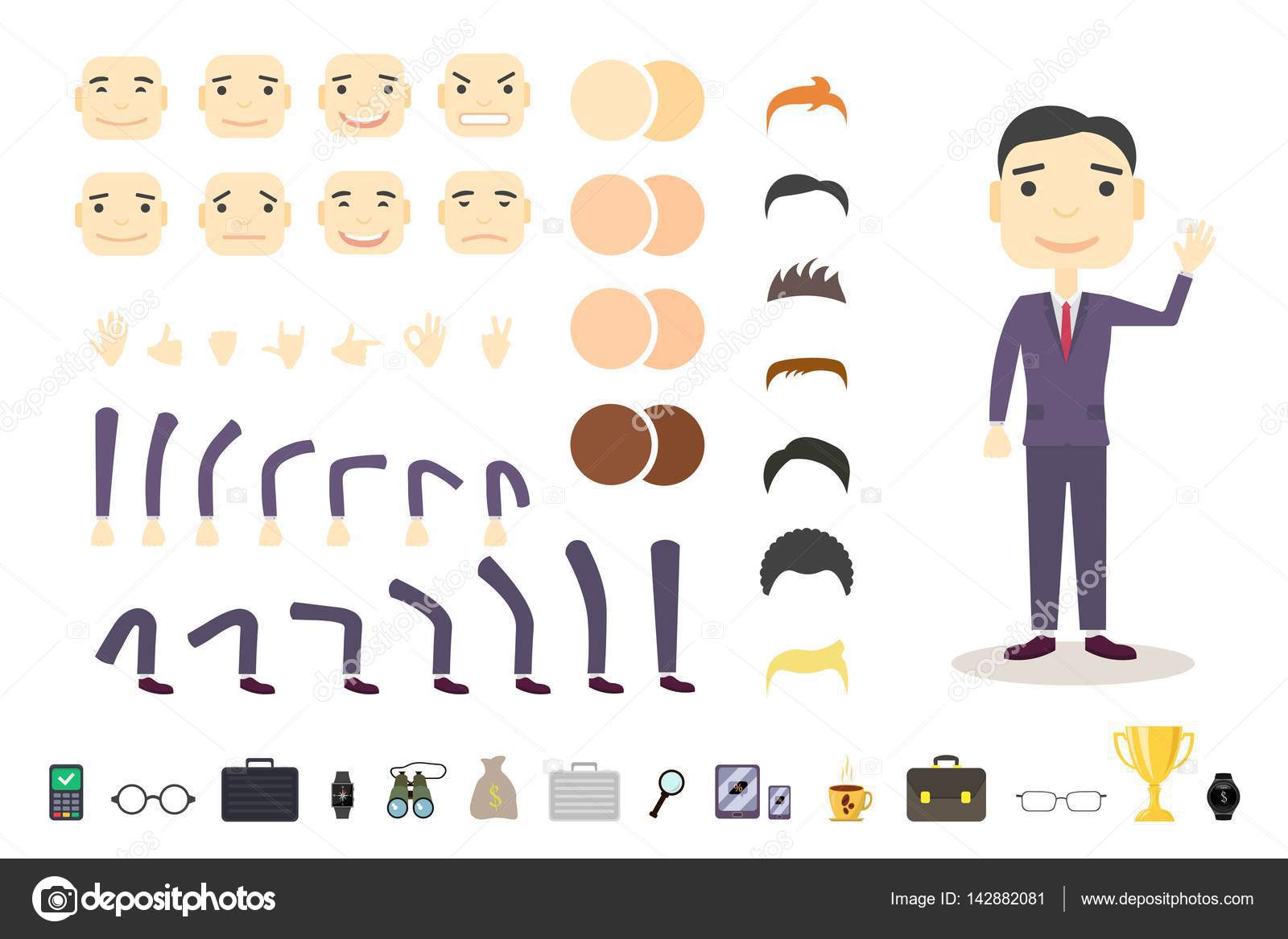 Businessman character creation set. Build your own design. Cartoon ...