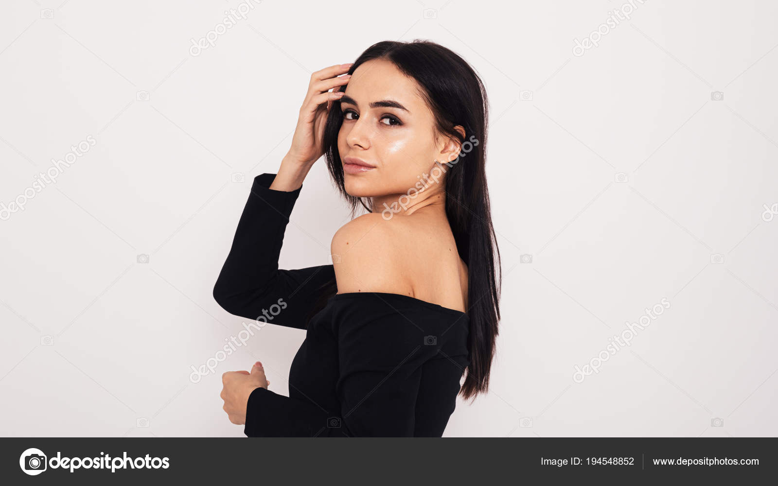 Side View Young Model Wearing Black Dress Stock Photo by ©Youngoldman ...
