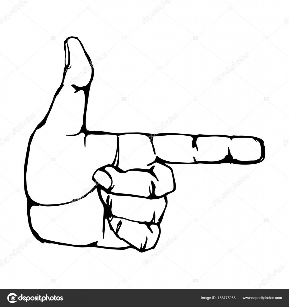 Black outline realistic pointing finger hand gesture icon graphic Stock ...