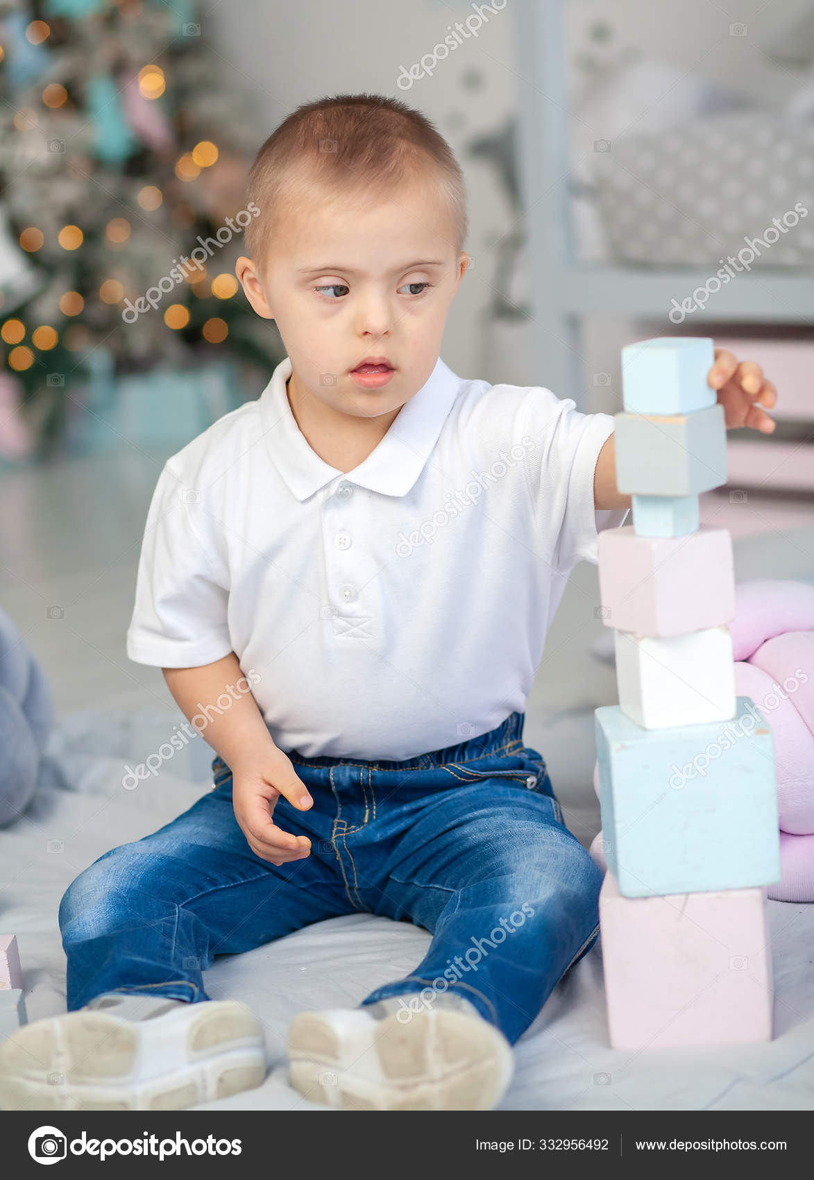 Boy Syndrome Build Tower Cubes Genetic Mental Illness Disabled Child ...