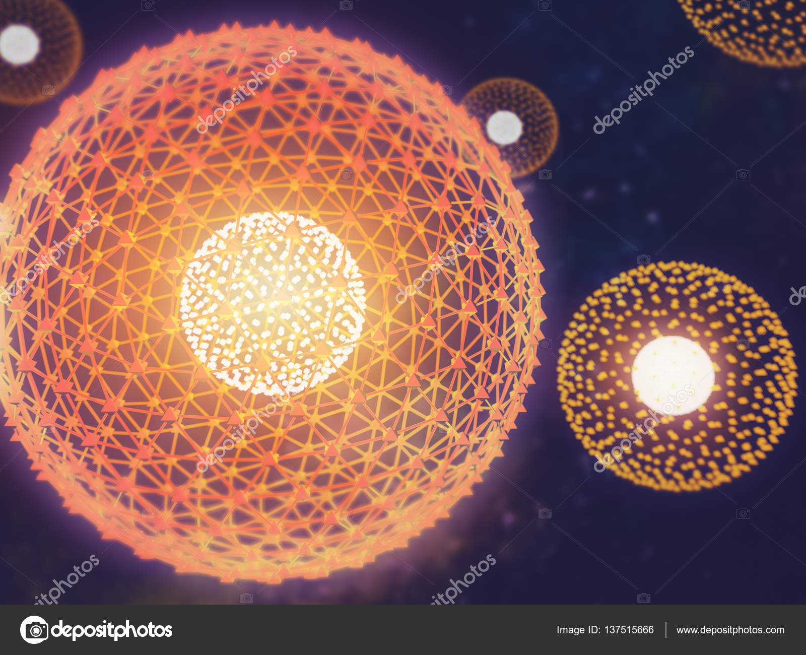 Nucleus of Atom Nuclear explode ray radiation light science abstract ...