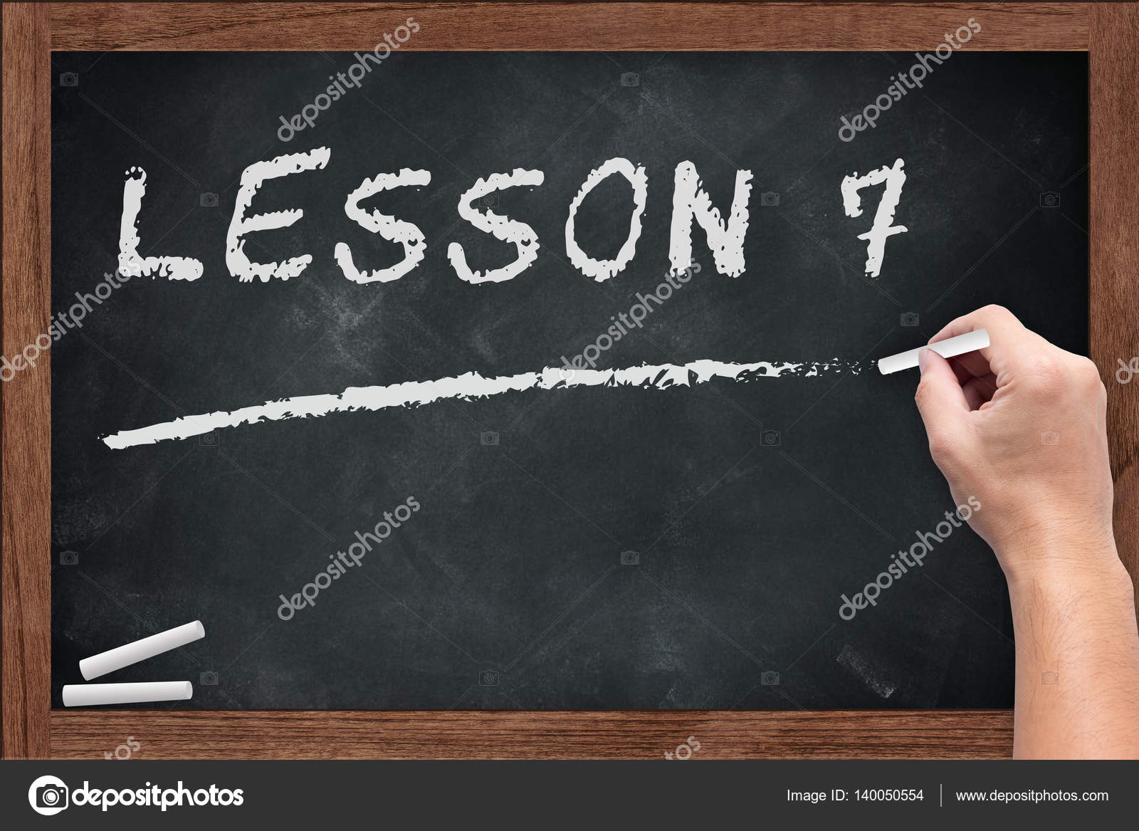 Lesson 7 White Chalk Text Write On Chalkboard Or School Blackboard