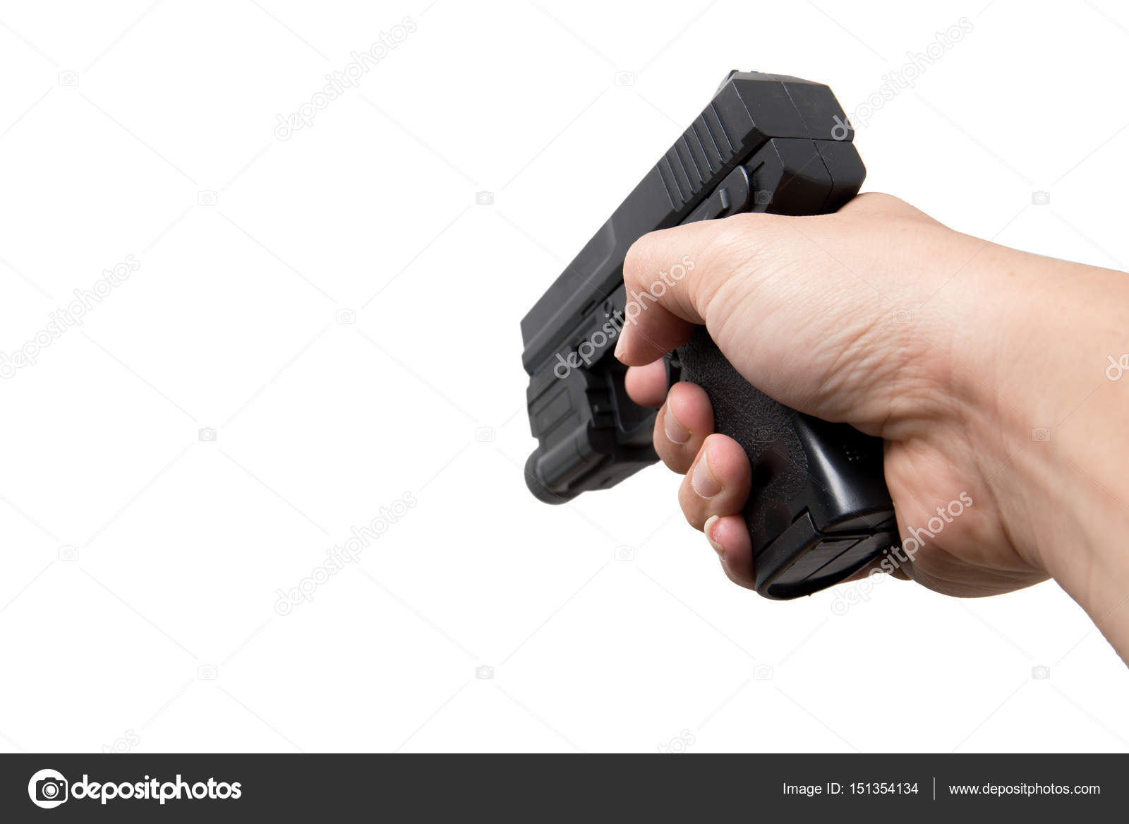 Hand hold gun isolated on white. Shooting posture. Stock Photo by ...