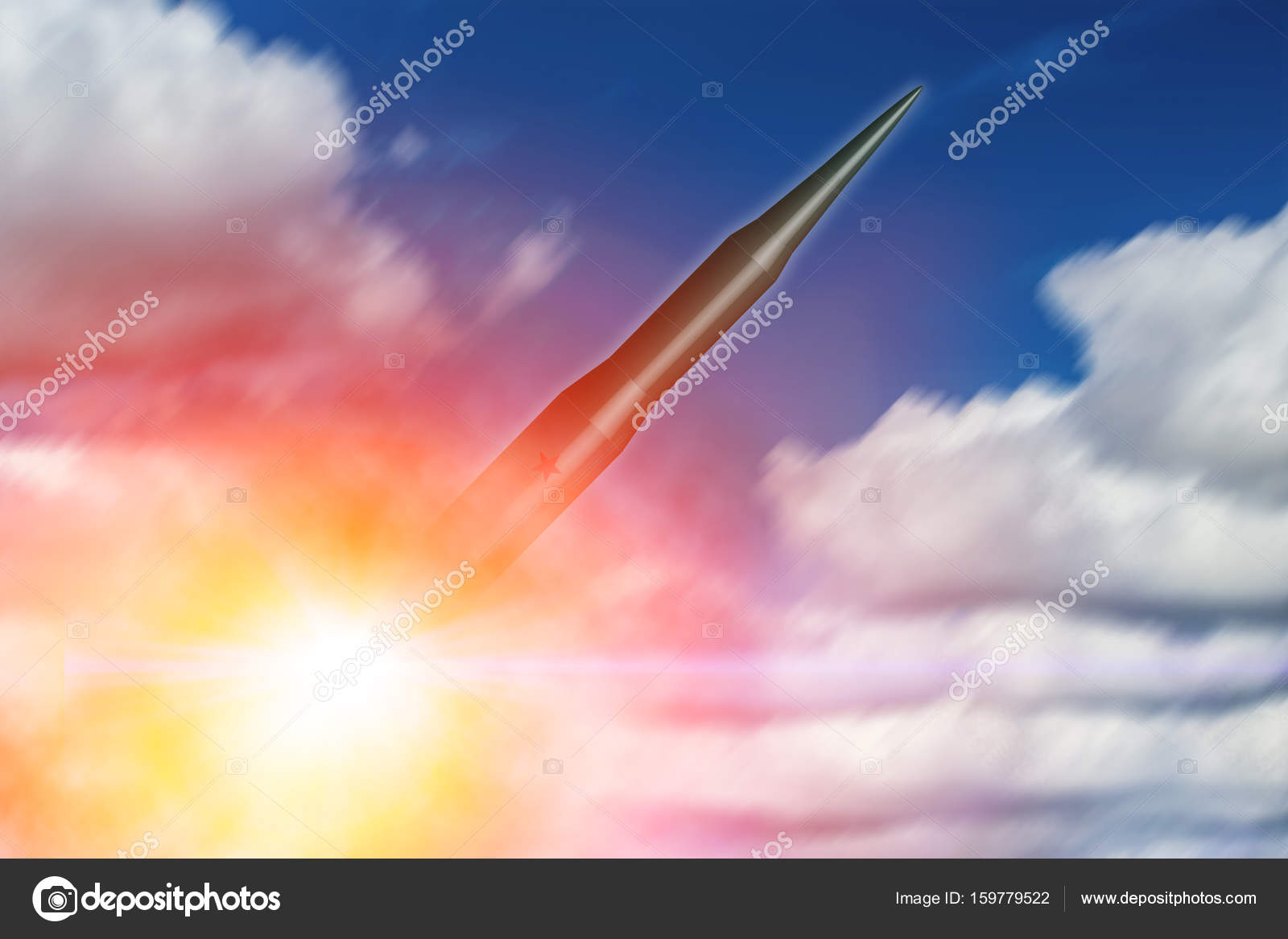 Intercontinental Ballistic Missile (ICBM) rocket lunched flying in the ...