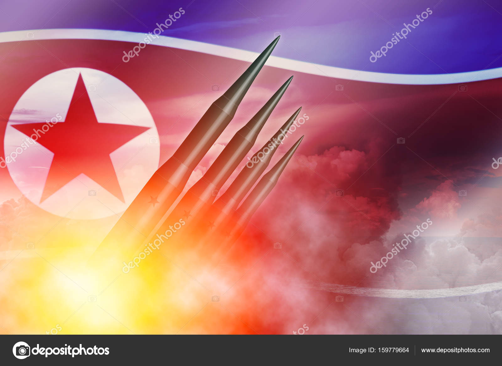 North Korean lunch ICBM missile for nuclear bomb test illustration ...