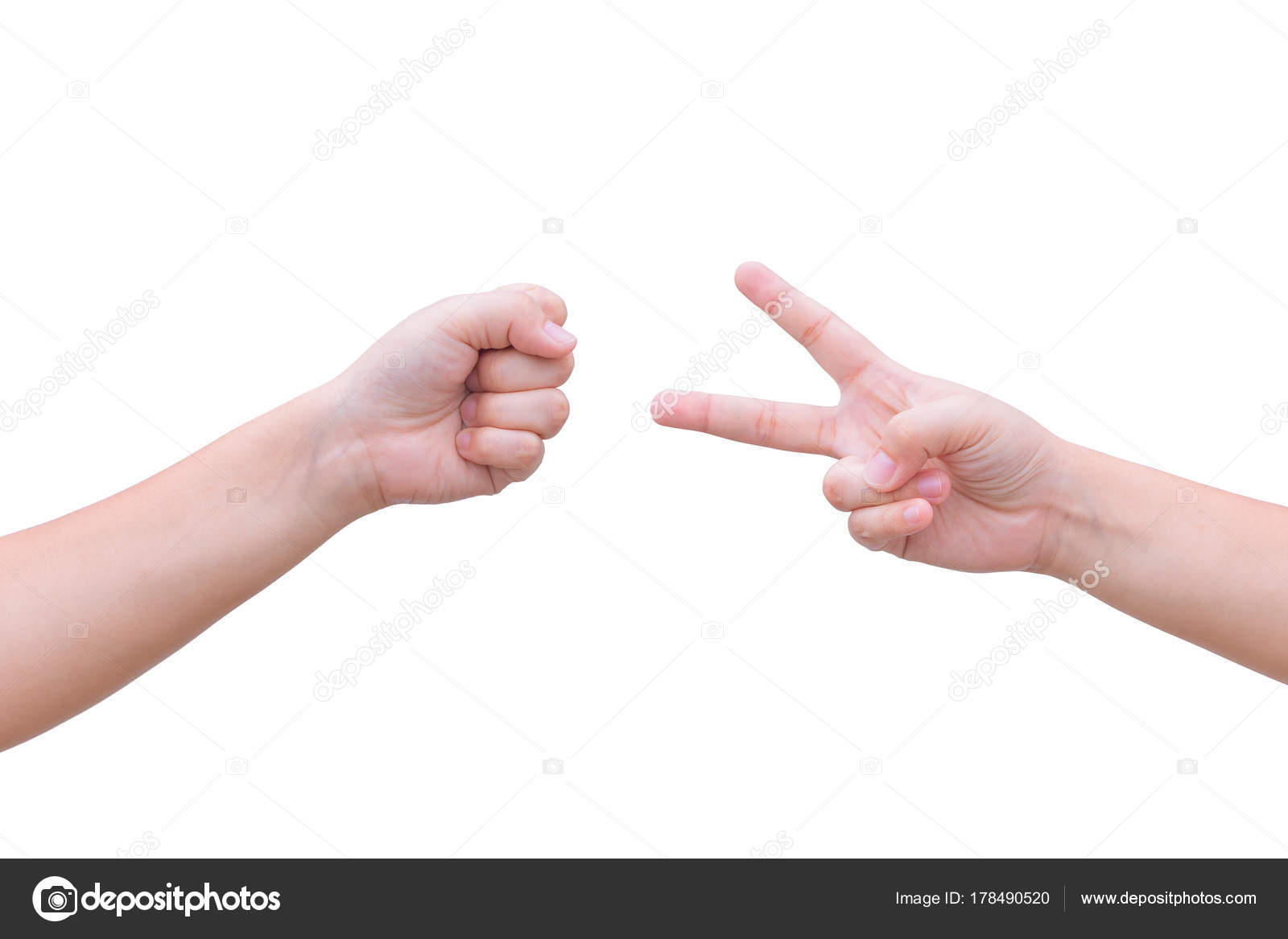 Two Hands Playing Rock Paper Scissors Isolated White Stock Photo by ...