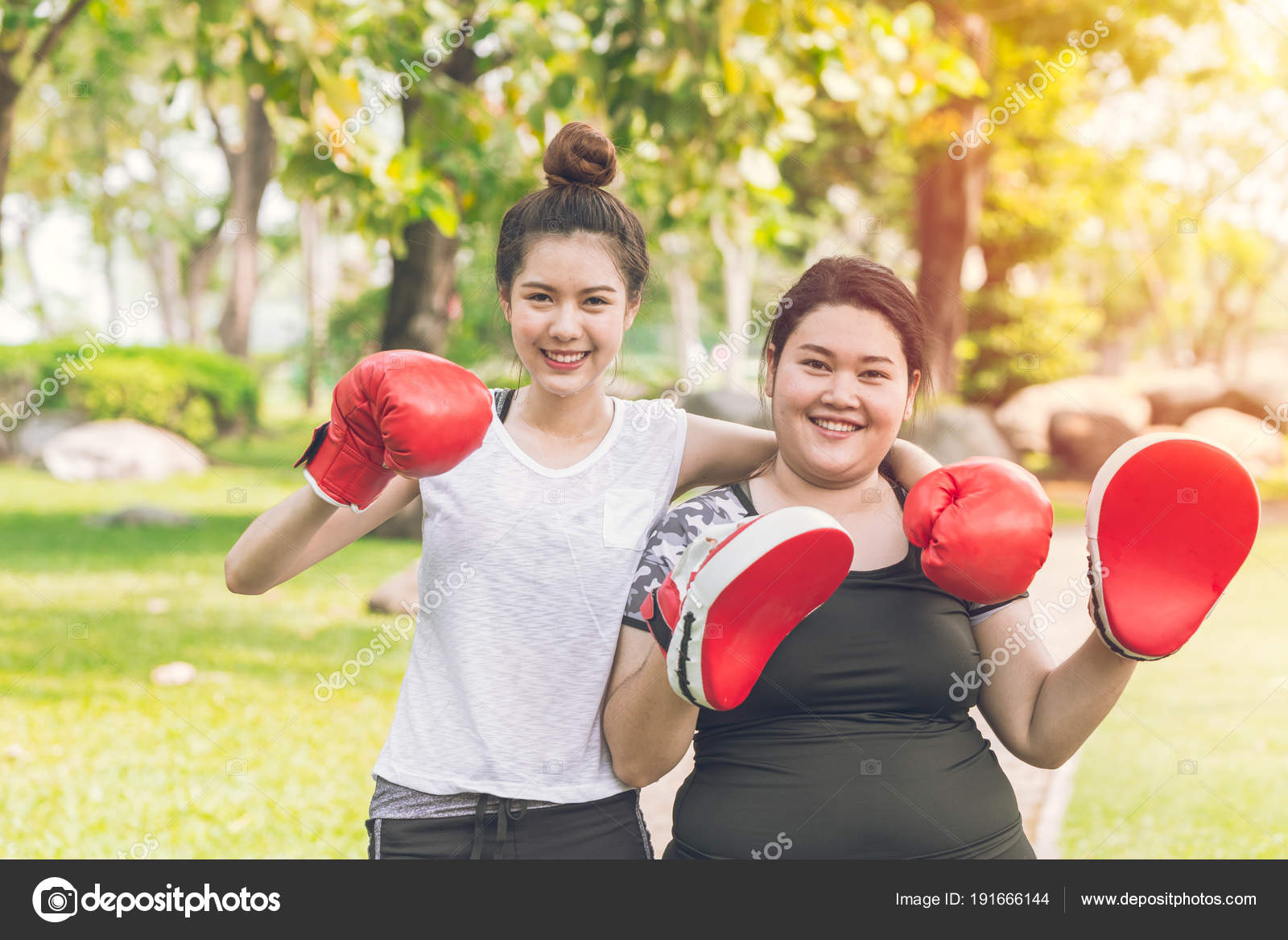Two Friends Boxing Park Sport Healthy Activity Diet Stock Photo by ...