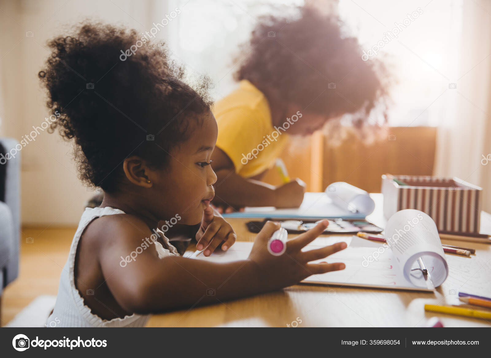 Black Children Doing Homework