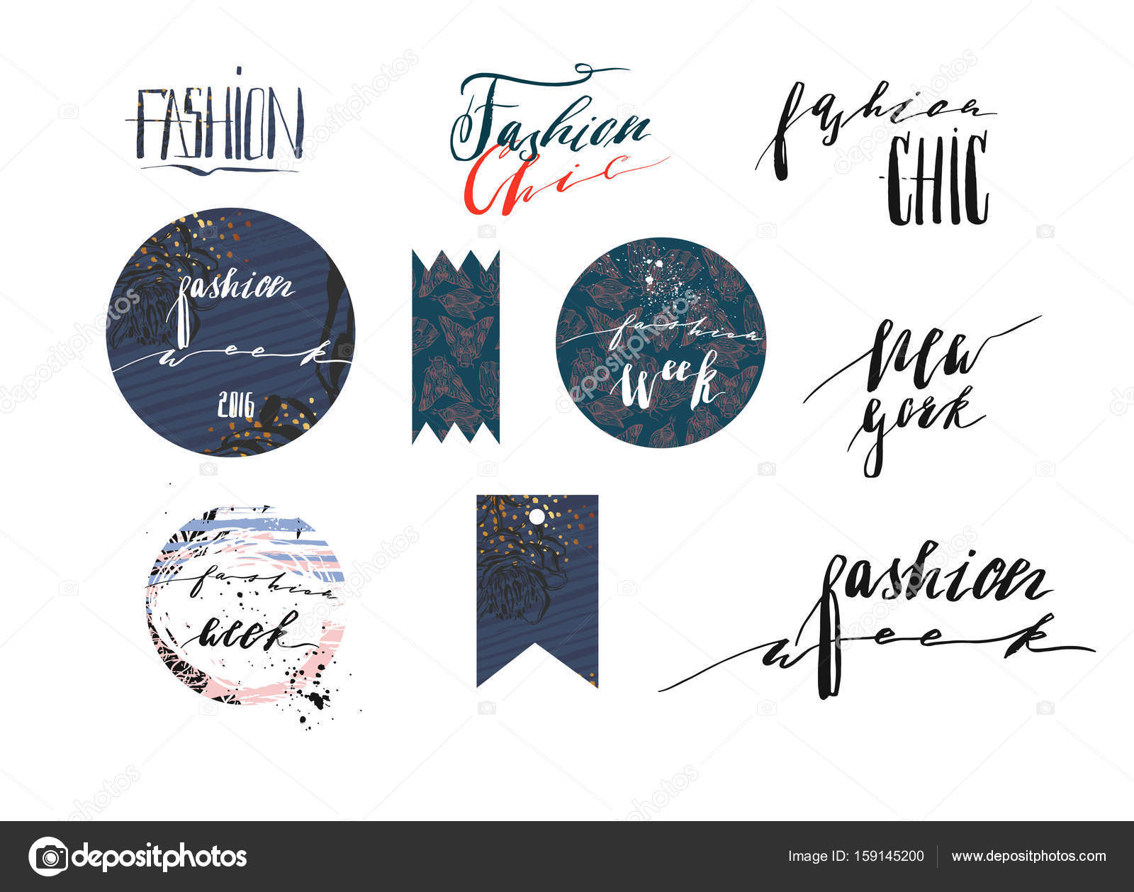 Hand drawn vector template collection with handwritten lettering phases ...