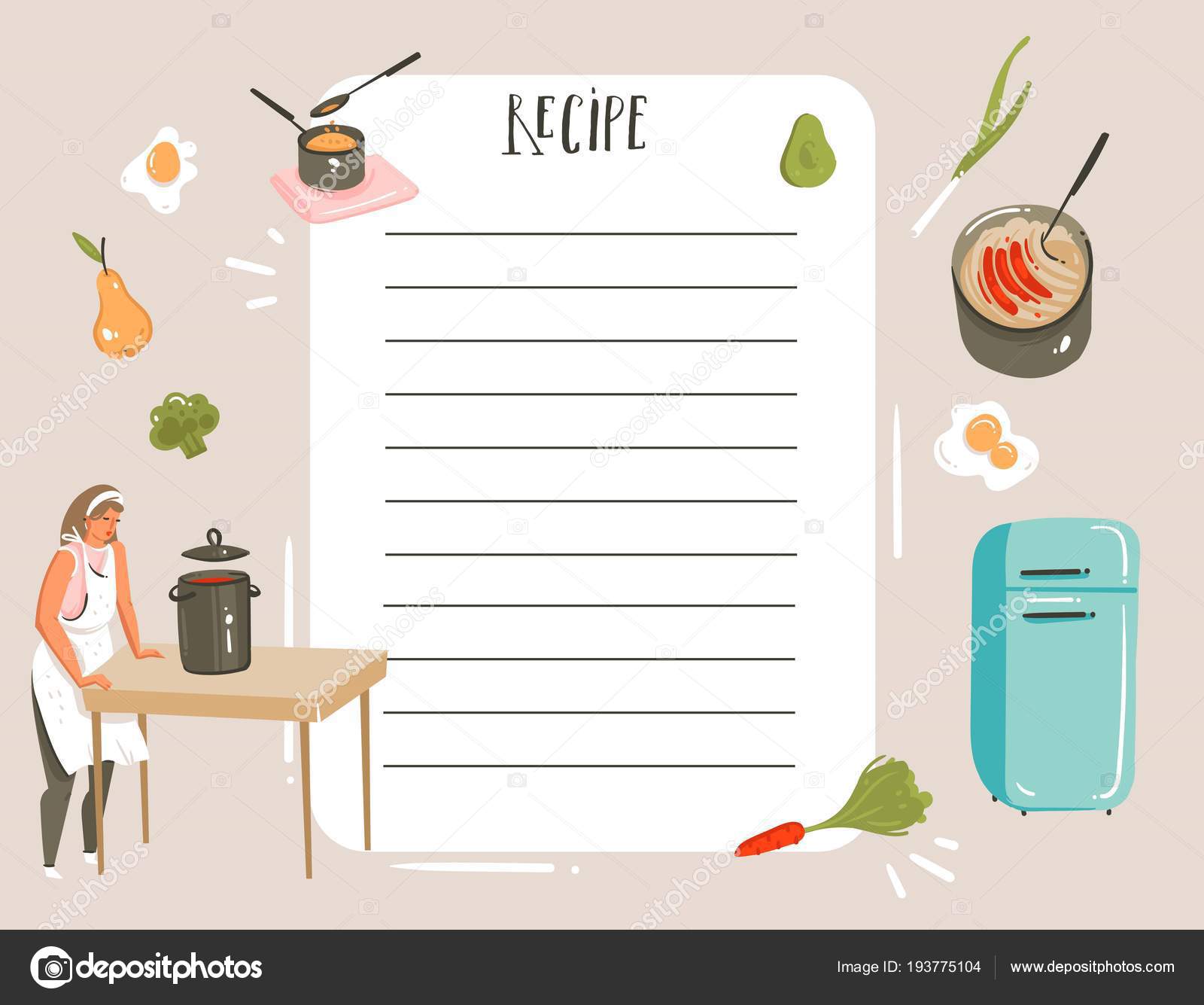 Hand drawn vector abstract modern cartoon cooking studio illustrations ...