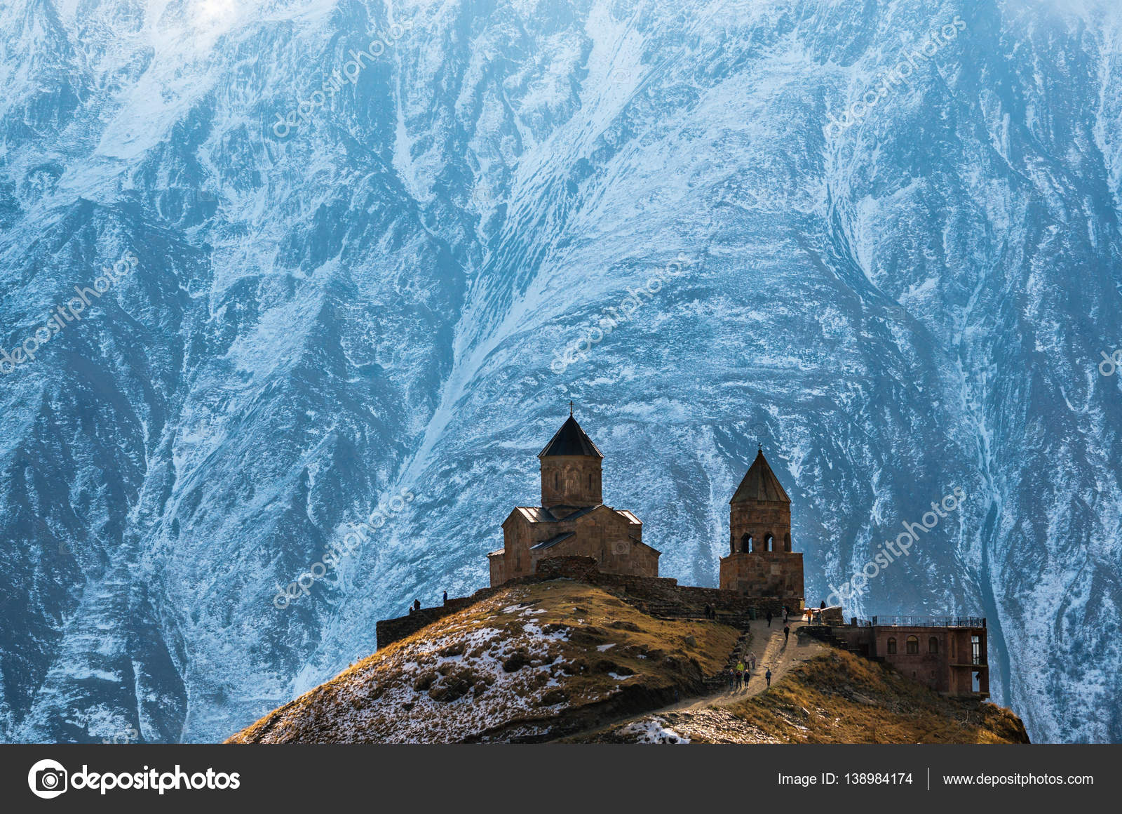 Caucasus mountains, Gergeti Trinity church, Georgia Stock Photo by ...