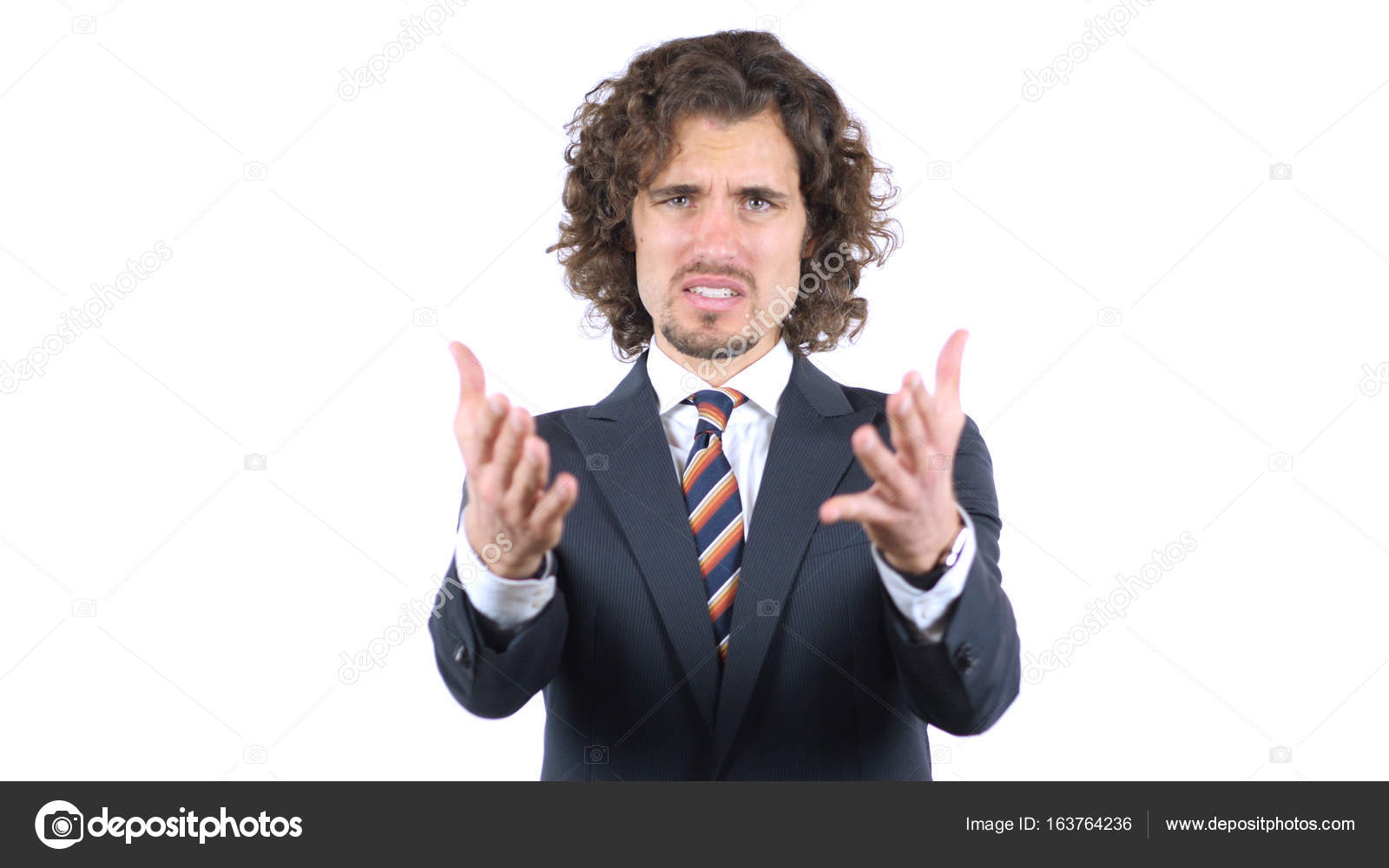 Angry businessman yelling at camera, Curly Hairs — Stock Photo ...