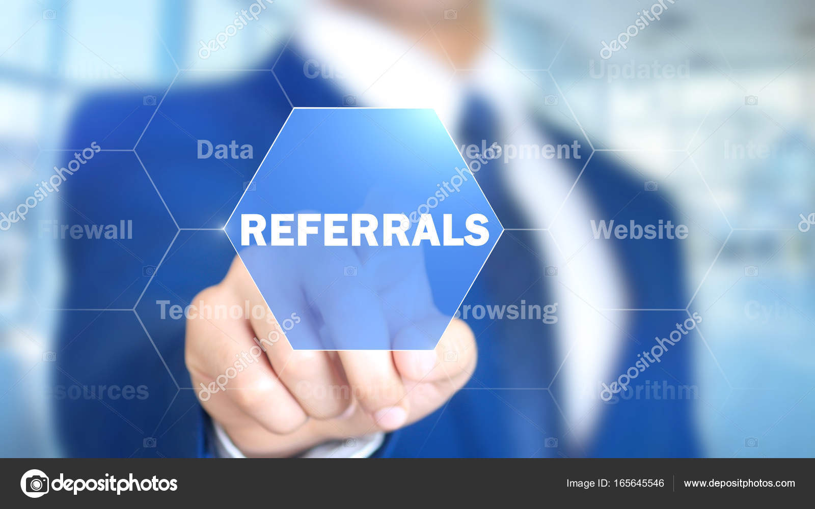 Referrals, Man Working on Holographic Interface, Visual Screen — Stock ...