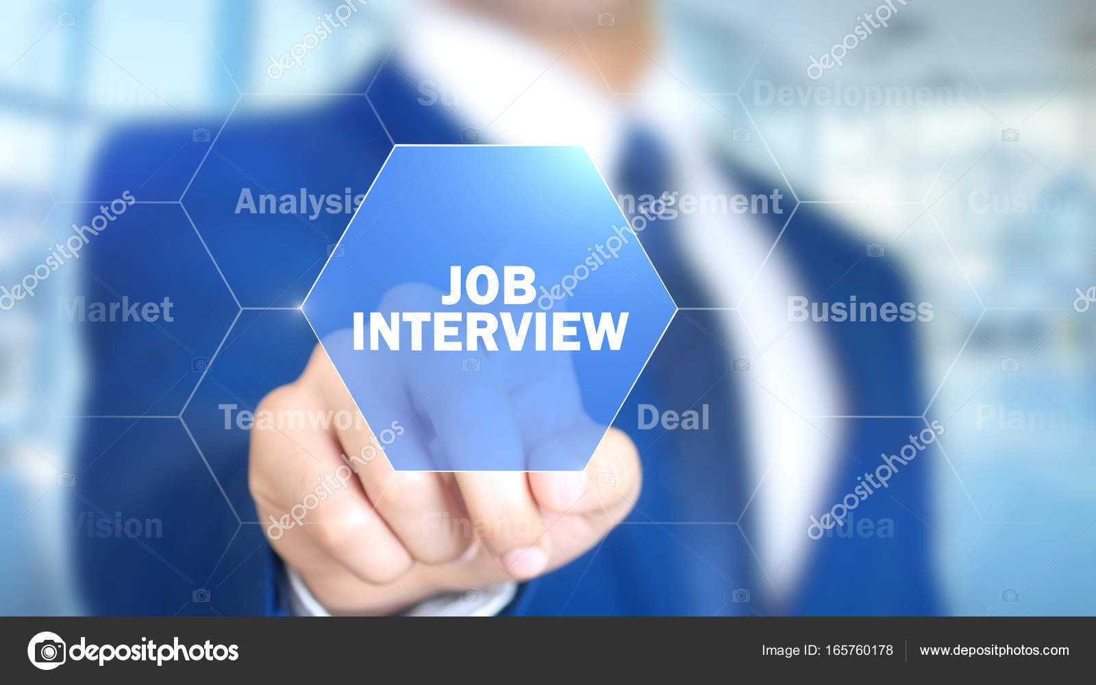 Job Interview, Man Working on Holographic Interface, Visual Screen ...